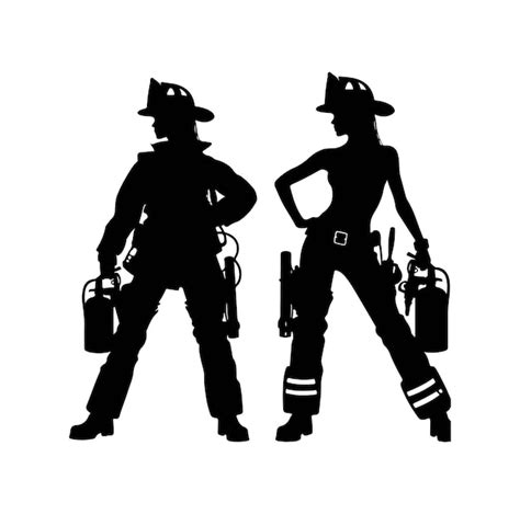 Firefighters Pose Vector Silhouette Illustration Premium AI Generated