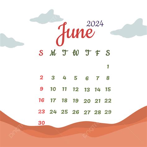 Calendario De Junio Mensual 2024 Tema De Verano PNG Dibujos Calendario
