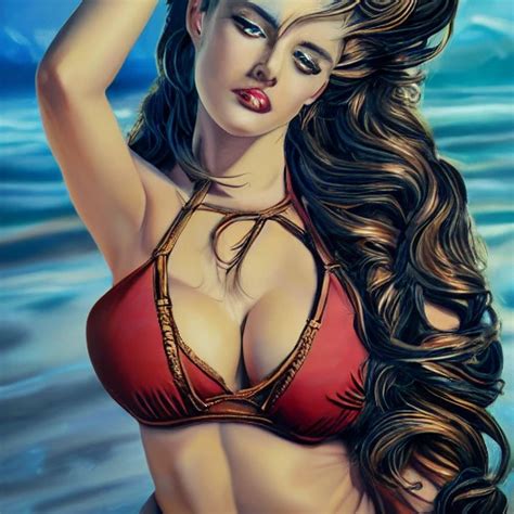 A Perfect Painting Of A Sexy Woman Gorgeous Big Breasts Bikin