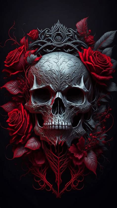A Skull With Red Roses On It