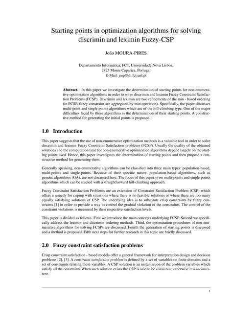 pdf starting points in optimization algorithms for solving discrimin and leximin fuzzy csp
