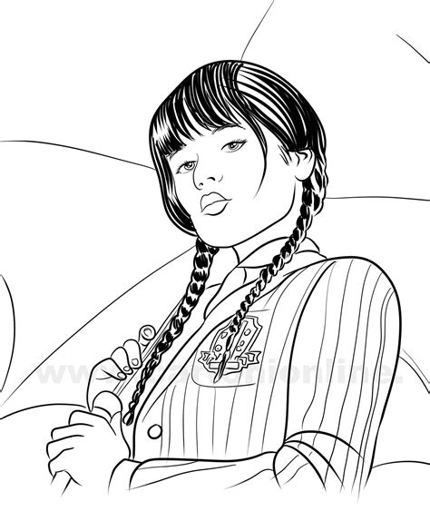 Coloriage de Wednesday Addams Jenna Ortega de Mercredi série télévisée