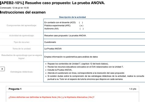 Examen APEB 2 10 Resuelve Caso Propuesto La Prueba Anova APEB2 10