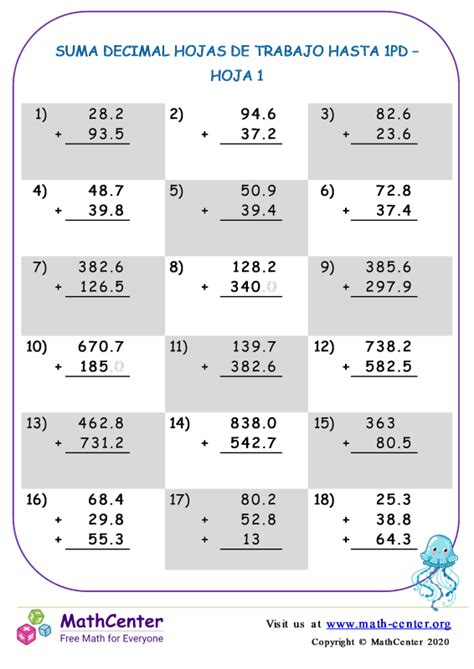 Sumas Con Punto Decimal Para Cuarto Grado Image To U