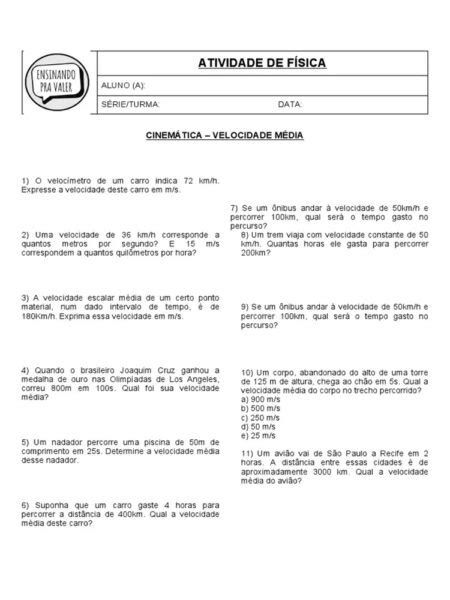 Exercícios de Velocidade média