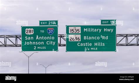 San Antonio Highway Signs Texas Route 281 To Interstate 35 Military