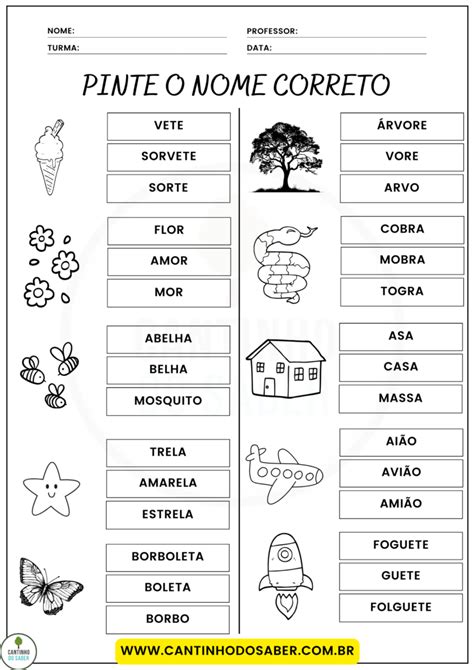 ATIVIDADES PINTE O NOME CORRETO PARA ENSINO FUNDAMENTAL Guia Da