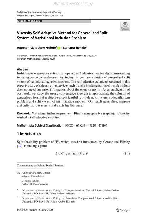 pdf viscosity self adaptive method for generalized split system of variational inclusion problem