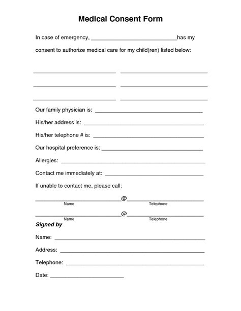 Free Printable Medical Consent Form Free Medical Consent Form The