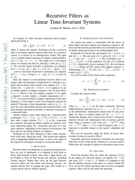recursive filters as linear time invariant systems jonathan h manton fellow ieee pdf