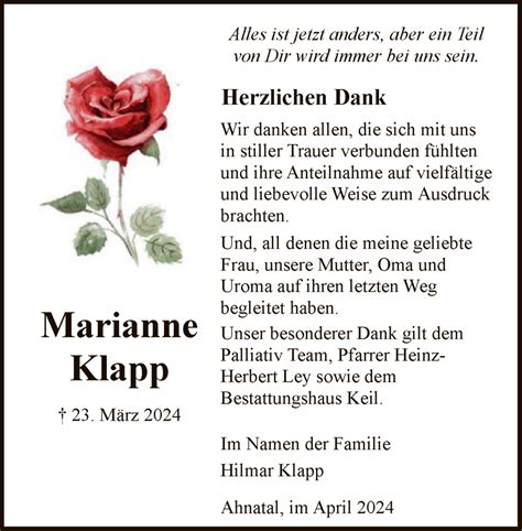 Traueranzeigen Von Marianne Klapp Trauer HNA De