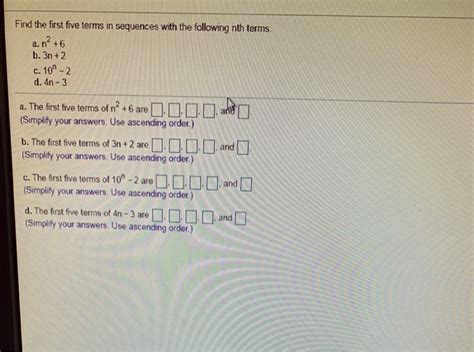 solved find the first five terms in sequences with the