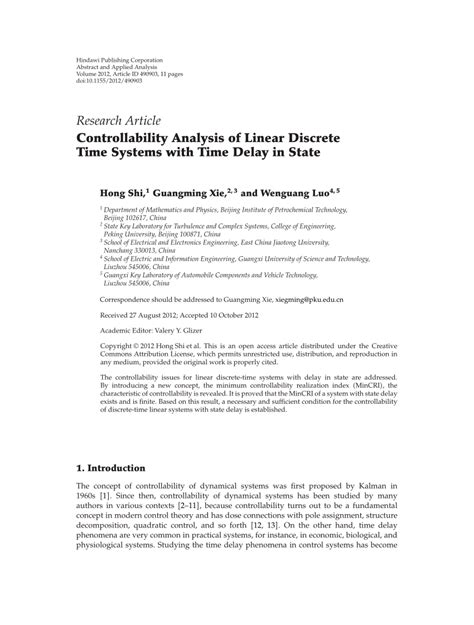 pdf controllability analysis of linear discrete time systems with time delay in state