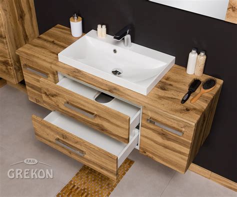 Szafka łazienkowa dąb naturalny 120cm FOKUS NEW z blatem i umywalką