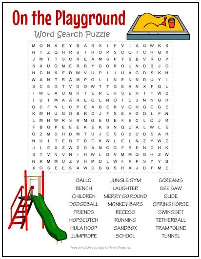 On The Playground Word Search Puzzle Print It Free