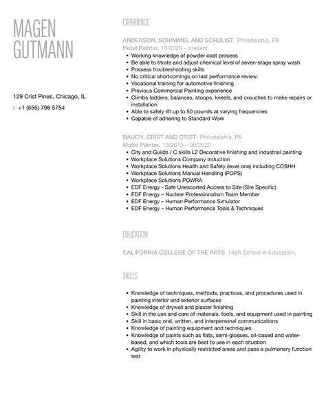 Painter Resume Samples Velvet Jobs