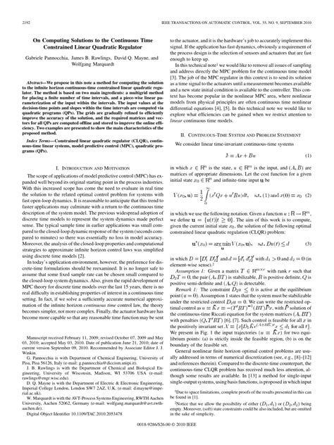 pdf on computing solutions to the continuous time constrained linear quadratic regulator