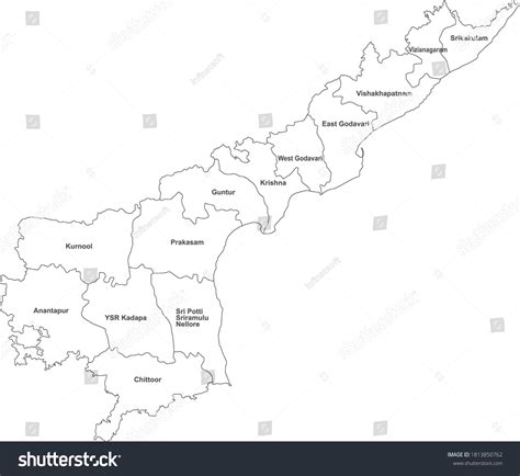 Andhra Pradesh Districts Map Name Labels Stock Vector Royalty Free