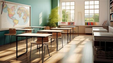 Un Sal N De Clases Con Una Pintura De Un Mapa Del Mundo En La Pared