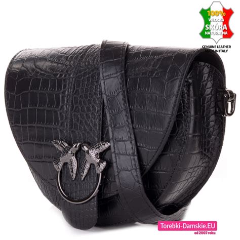 Czarna listonoszka z ptaszkami półokrągły model crossbody
