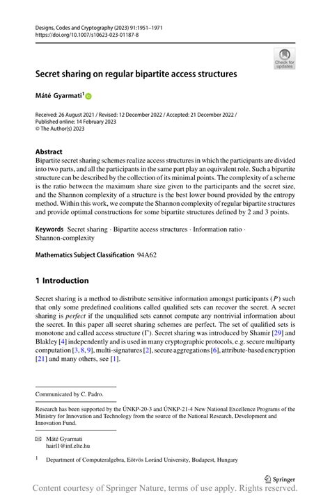 pdf secret sharing on regular bipartite access structures