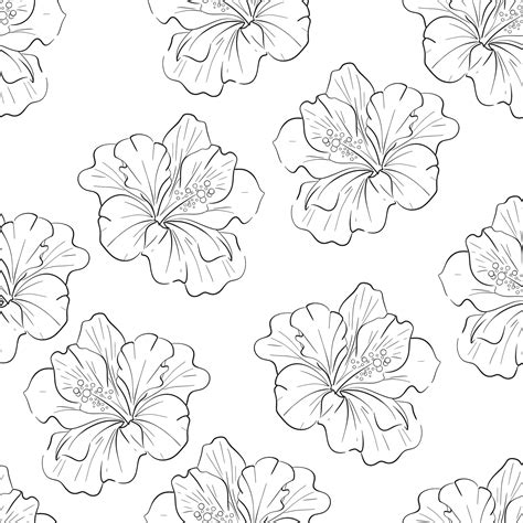 Hibiskus Seamless Pattern With Bright Flower Tropical Botanic