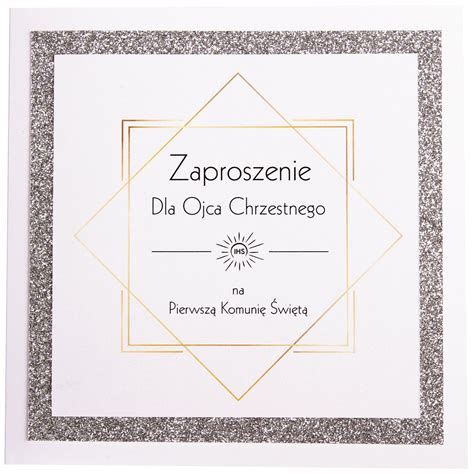 Zaproszenie dla Ojca Chrzestnego na Komunię piękne brokatowe MAYA