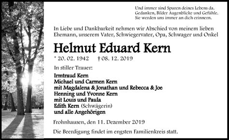Traueranzeigen Von Helmut Eduard Kern Vrm Trauer De