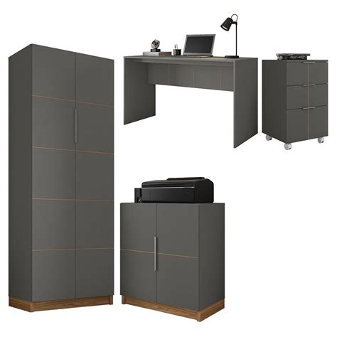 Kit Conjunto Escritório 4 Peças Cubic Cinza Caemmun MadeiraMadeira