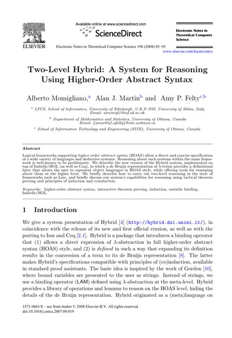 pdf two level hybrid a system for reasoning using higher order abstract syntax