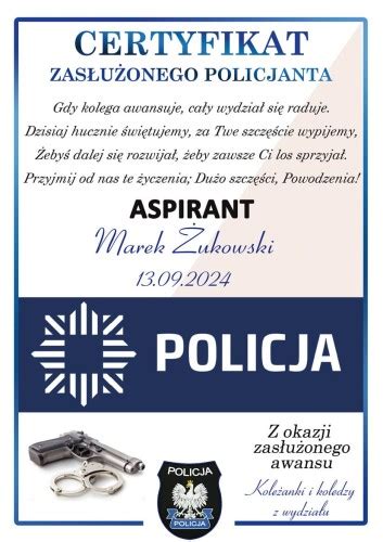 Prezent na awans dla Policjanta ramka z życzeniami Wyjątkowy Prezent