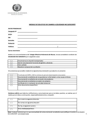 Fillable Online Enfermeriademurcia Formulario De Cambio De Situaci N
