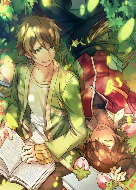 An Anime Character Sitting On The Ground Reading A Book And Another