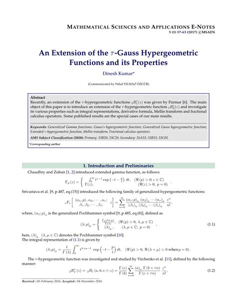 pdf an extension of the τ gauss hypergeometric functions and its properties