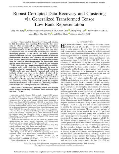 pdf robust corrupted data recovery and clustering via generalized transformed tensor low rank