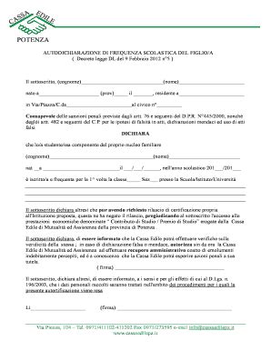 Fillable Online Filleaoffice AUTODICHIARAZIONE DI FREQUENZA SCOLASTICA