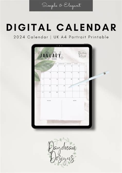 2024 Calendar Uk Printable A4 Portrait Erica Jacinda