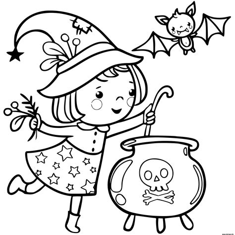 Coloriage Petite Sorciere Prepare Une Soupe Magique Dessin Halloween