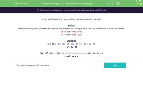 multiplying out two brackets and simplifying worksheet edplace