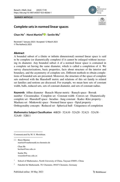 pdf complete sets in normed linear spaces