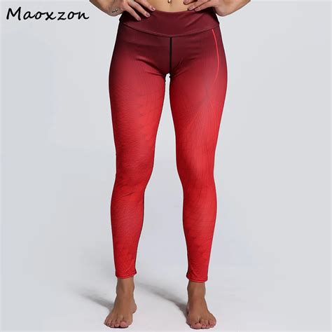 Maoxzon Womens Red Digital Print Sexy Fitness Gymnasium Slim Leggings For Female Fashion Workout