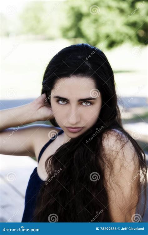 Outdoor Portrait In Park Dark Hair Woman Stock Photo Image Of Female