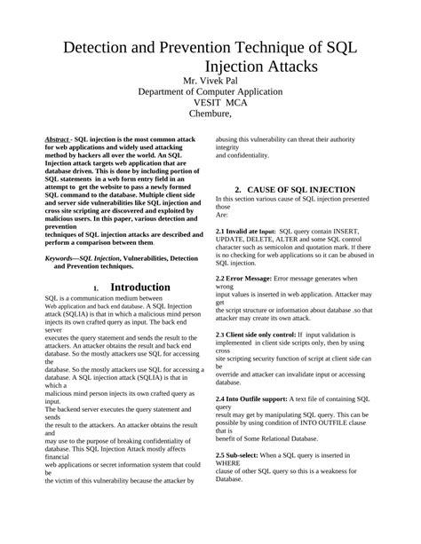 pdf detection and prevention technique of sql injection attacks