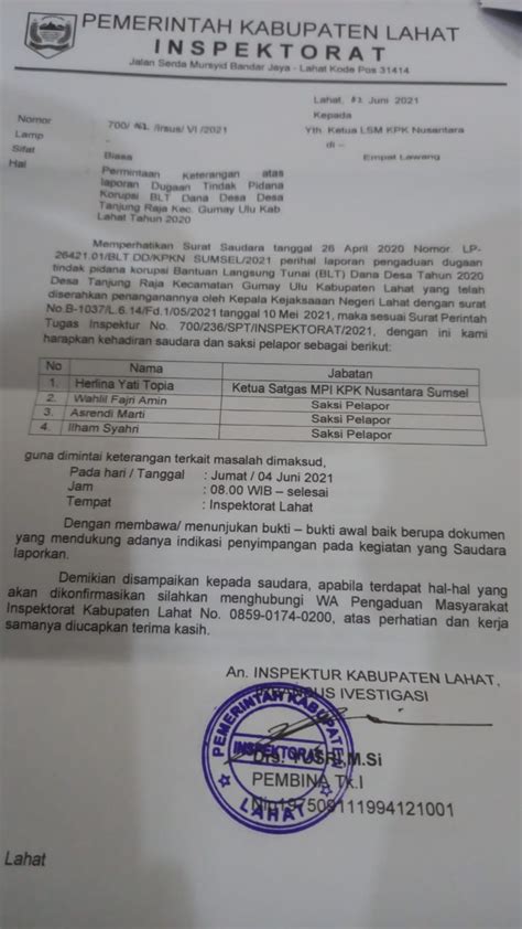 Detail Contoh Surat Pengaduan Dugaan Korupsi Dana Desa Koleksi Nomer