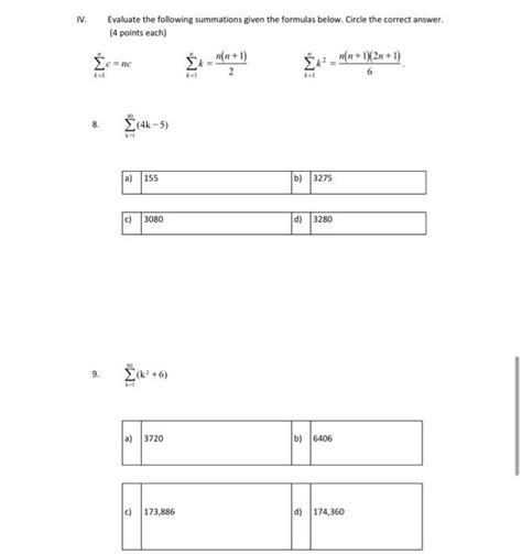 solved iv evaluate the following summations given the