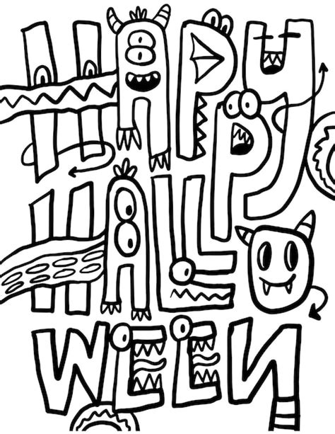 Premium Vector Happy Halloween Doodle Coloring Page