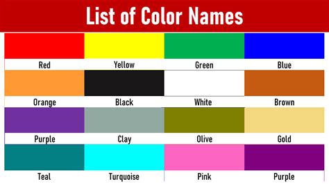 List Of Color Colours Names In English With Pictures Colors Name In