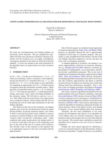 pdf finite sample performance guarantees for one dimensional stochastic root finding