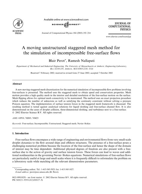 pdf a moving unstructured staggered mesh method for the simulation of incompressible free