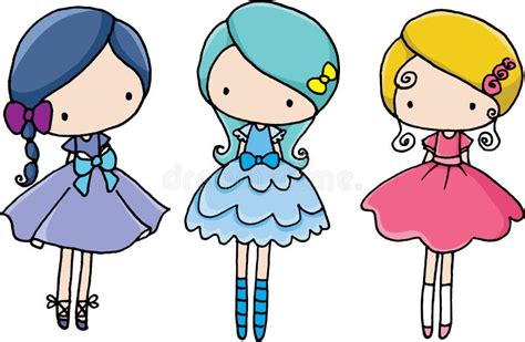 Desenho Animado Preto E Branco Três Meninas Ilustração do Vetor